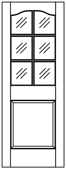 Interior - 6 Lite Eyebrow over 1 Panel Raised - Half Lite - Woodport Doors